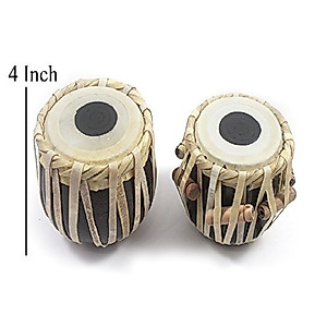 India Meets India Handmade Miniature Musical Instrument Set - Clarinet 8.5" and Tabla Drum 4" [Mango Wood - BROWN & YELLOW] - Decorative Tabla Set - Best Gift Made By Awarded Indian Artisan