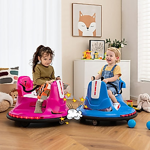 Costzon 12V Kids Ride On Bumper Car, Electric Bumper Car w/Dual Joysticks, Remote Control, 360° Spin, Slow Start Function, LED Lights & Fun Music, Adjustable Safety Belt, Soft Bumper (Blue)