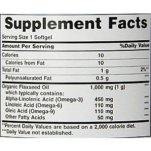 Puritan's Pride Premium Natural Flax Oil 1000 mg Omega-3, 6 & 9 Cold Pressed, 120 Softgels