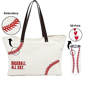 YHSHYZH Baseball tote Handbag Purses with Zippers Pockets & 5D Print 20 Oz Skinny Tumbler Packets Gifts for Baseball Mom Team Fans(white, x-large)