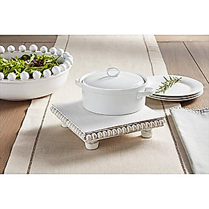 Mud Pie White Wood Beaded Trivet, 8" x 8"