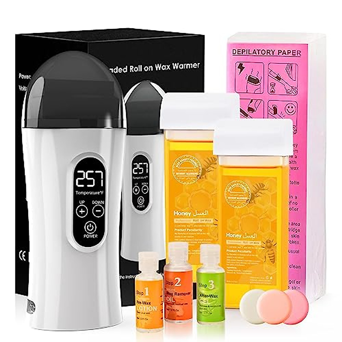 Roll on Wax Kit, Waxing Kit for Women, Upgrade Wax Roller Kit for Hair Removal, Digital Roll on Wax Warmer Kit for Sensitive Skin, Home Wax Kit for Larger Areas, Great Gift for Women