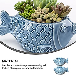 Yardwe Lovely Succulent Statue Sky Office Holder Desktop Planting Hole Home with Garden Bonsai Plants Ceramic Pots Pen Container Mini Cute Fish Flowerpot Table Indoor Herb for Shape