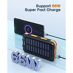 Solar Charger Power Bank Fast Charging - 30000mAh Portable Solar Phone Battery Panel Charger, QC3.0 Dual USB Port Battery Pack Charger Portable for All Cell Phones & Electronic Devices (Orange)