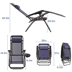 Vnewone Patio Chairs Set of 2 Zero Gravity Chair Folding Chairs Outdoor Chairs Anti Gravity Chair Reclining Outdoor Folding Chairs Lounge Chair Deck Chairs Foldable Yard with Pillow Cup Holder (Blue)