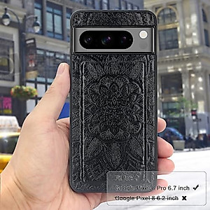 Harryshell Compatible with Google Pixel 8 Pro Case Wallet Detachable Magnetic Cover Leather Case Cover with Cash Coin Zipper Pocket 12 Card Slots Holder Wrist Strap Lanyard (Flower Black)