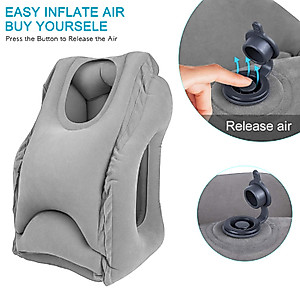 HOMCA Travel Pillow, Portable Head Neck Rest Inflatable Pillow from, Design for Airplanes, Cars, Buses, Trains, Office Napping, Camping - Includes Free Eye mask