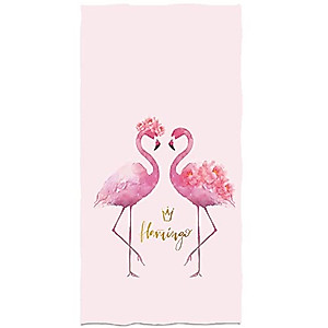 IUOCFER Pink Flamingos Hand Towels 13.6 * 29 Romantic Lovel Pink Bath Towels Watercolor Animal Kitchen Dish Towels for Household Daily Use | Home Decoration | Carry-On Hotel Gym Spa