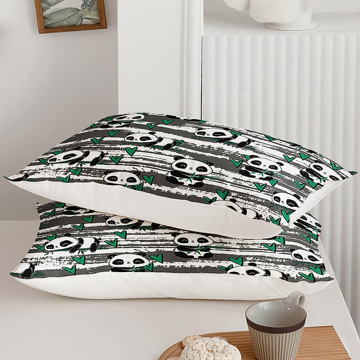 AILONEN Cute Panda Duvet Cover Set Queen Size, Chinese Panda Bamboo Themed Bedding Set,Kawaii Animals Print Comforter Cover Set 3 Pieces, 1 Quilt Cover and 2 Pillowcases