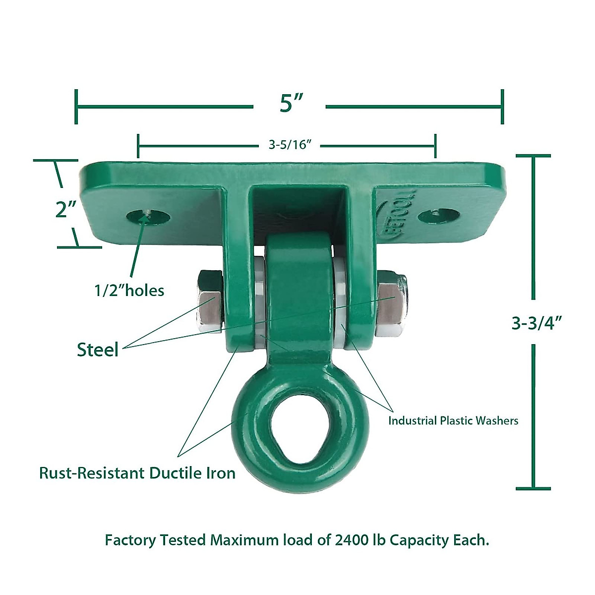 BETOOLL 2400 lb Capacity Heavy Duty Swing Hangers for Wooden Sets Playground Porch Indoor Outdoor & Hanging Snap Hooks Green (2pcs)