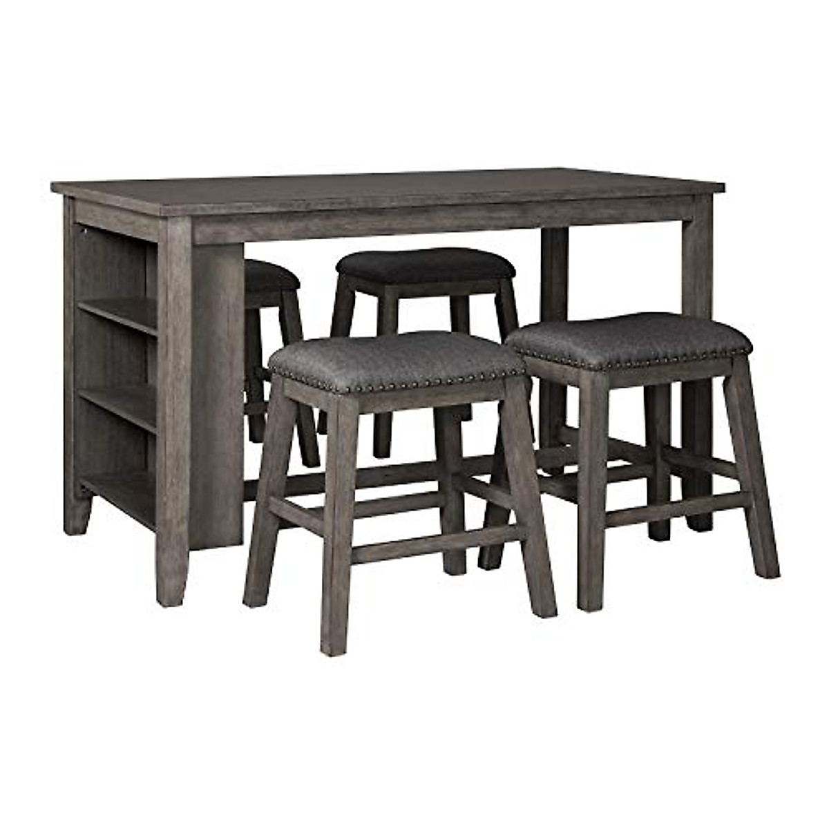 Signature Design by Ashley Caitbrook Rustic Counter Height Dining Table with Storage, Dark Gray
