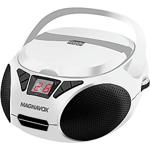 Magnavox MD6924 Portable Top Loading CD Boombox with AM/FM Stereo Radio in Black | CD-R/CD-RW Compatible | LED Display | AUX Port Supported | Programmable CD Player | (White)
