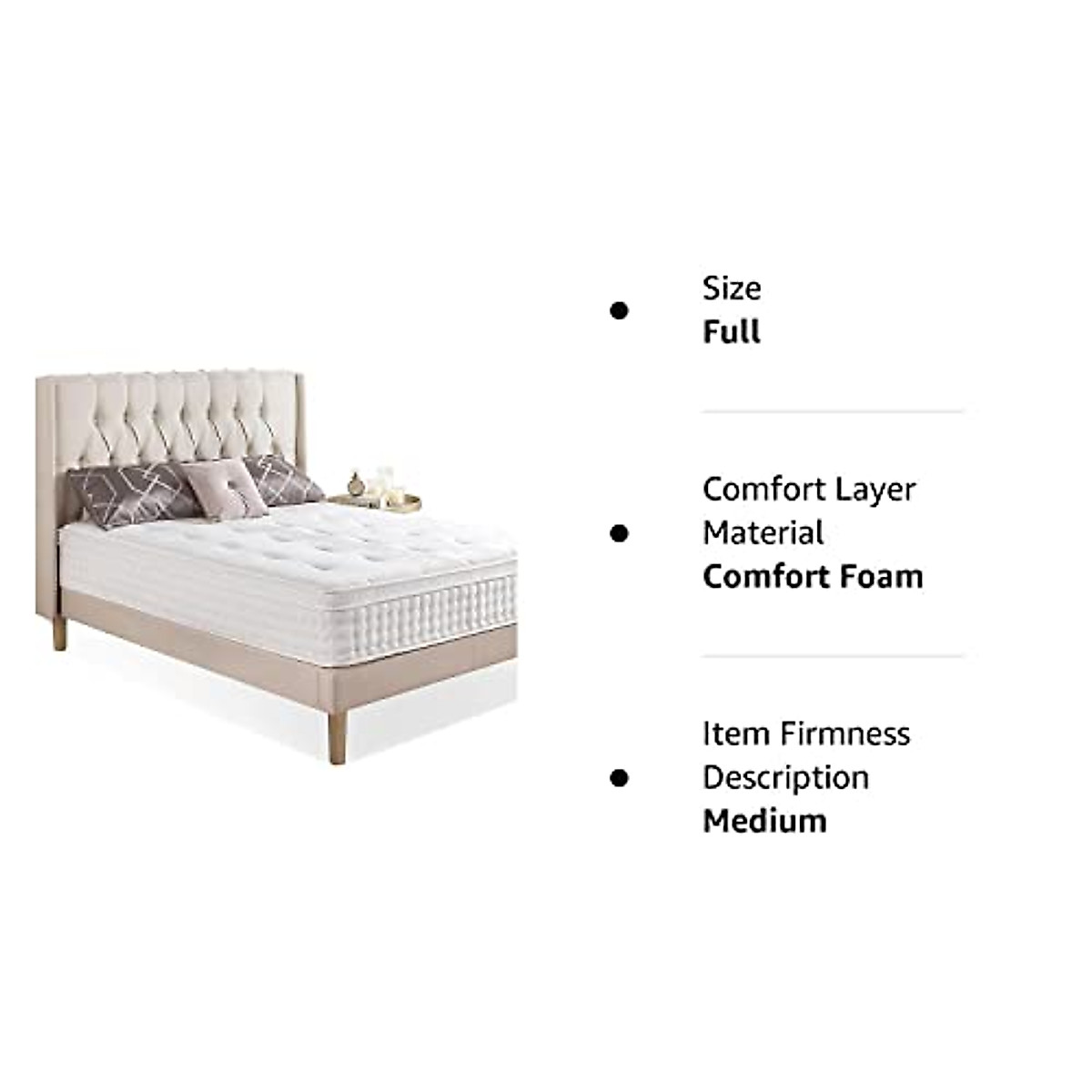 ZINUS 12 Inch Euro Top Pocket Spring Hybrid Mattress, Full, Pressure Relief, Pocket Innersprings for Motion Isolation, Mattress in A Box