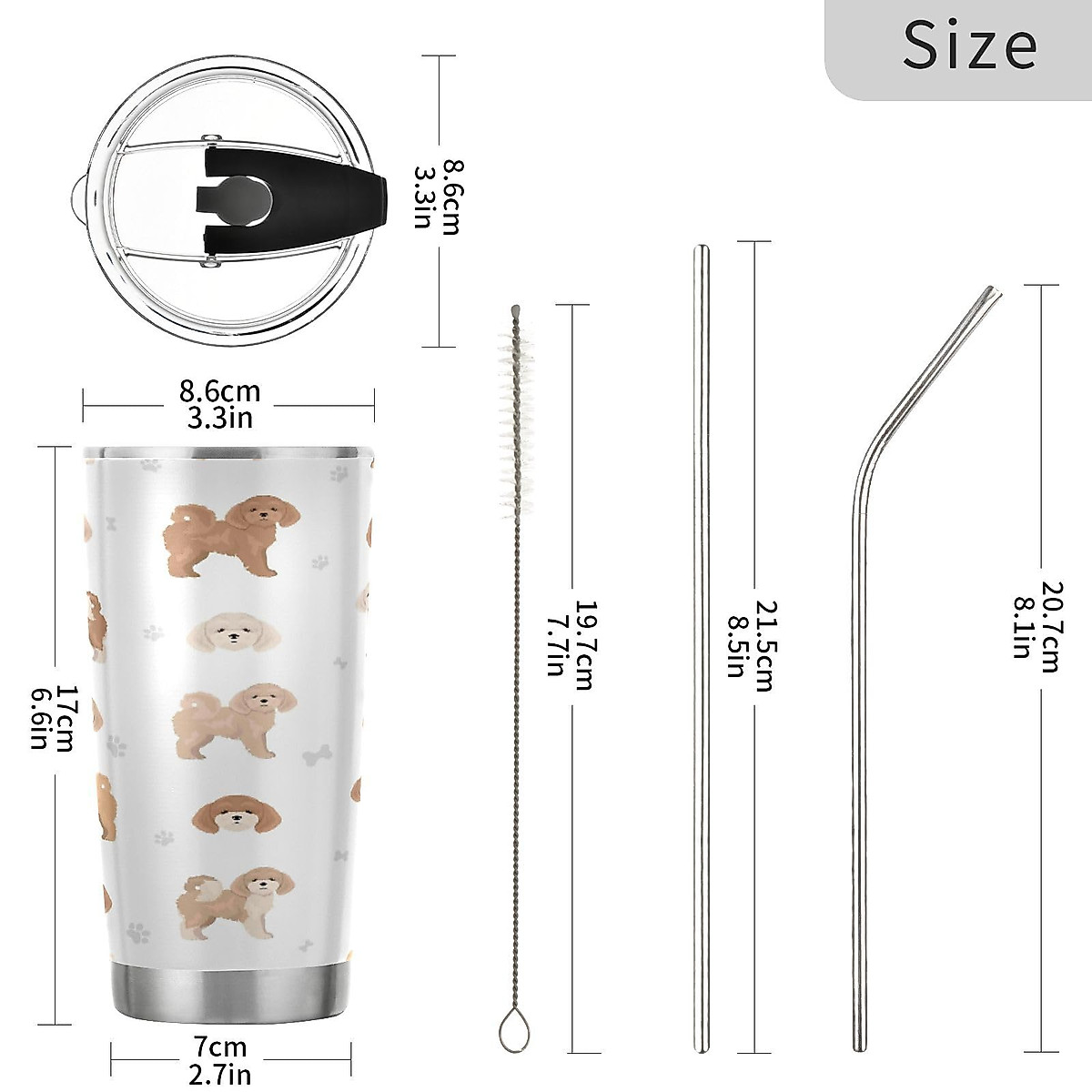 Bichpoo Bichon Frise Dog Pup Tumbler Stainless Steel Insulated Cup Travel Mug for Coffee Double Wall Vacuum Thermos with Straw and Lid 11oz