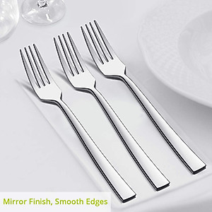 Dinner Forks Set of 12, E-far 7.9 Inch Stainless Steel Forks for Home, Kitchen or Restaurant, Non-toxic & Mirror Polished, Squared Edge & Dishwasher Safe