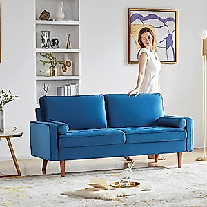 Bettermade Loveseat Sofa,Couches for Living Room,Futon Sofa Bed with 2 Seats,Velvet Cover Vintage Couch with Cushions,Tools-Free Assemble,Blue