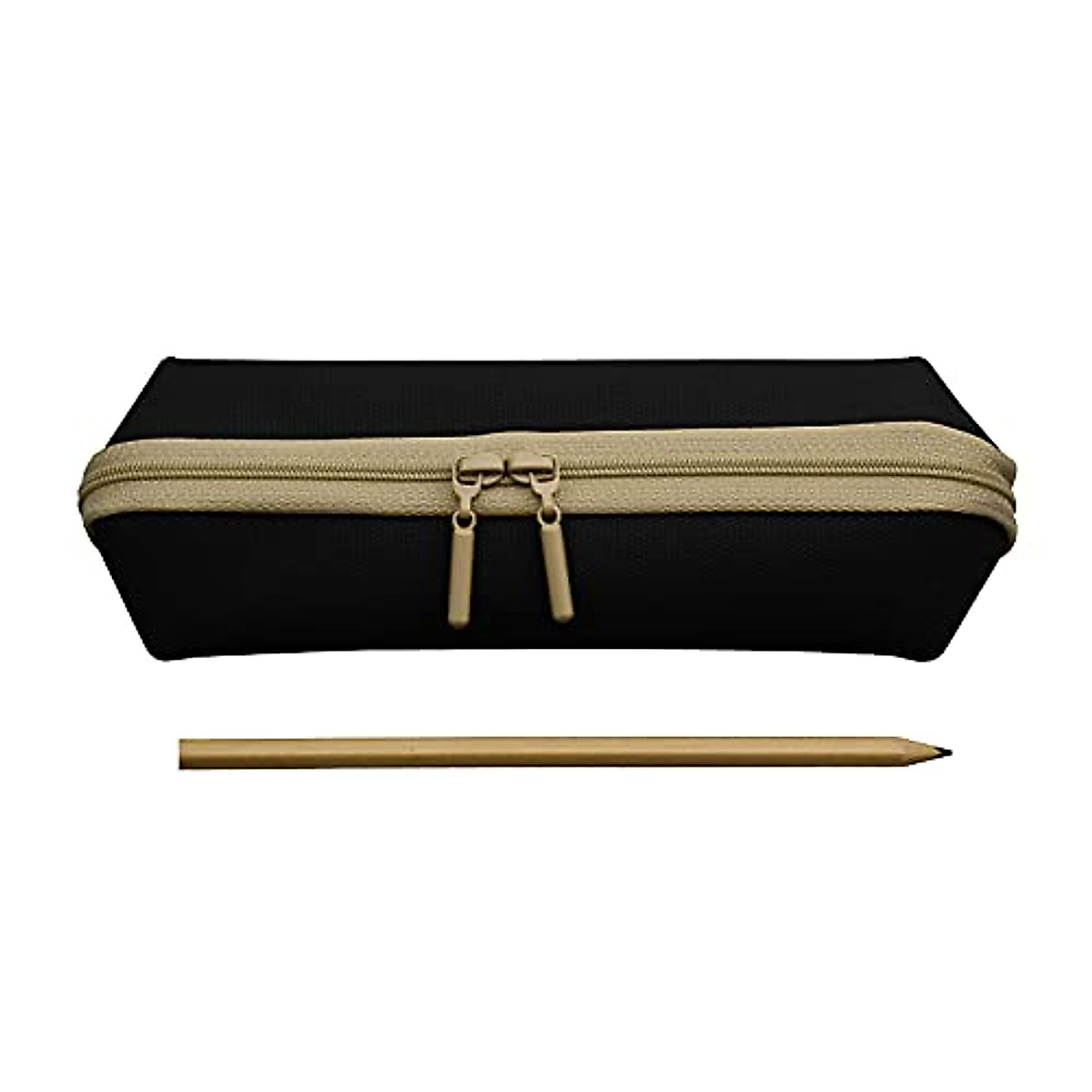 Enyuwlcm Canvas Stationery Stylish Small Pencil Pouch and Slim Pencil Case with 2 Zippers 1 Pack Black