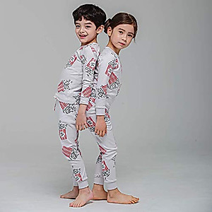 MiNi-K Baby Toddler Kids Boys Girls Sleepwear Pajamas 100% Cotton Long Sleeve 2pcs Pjs Set (Popcorn Grey, 8-9 Years)