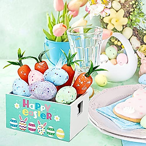 Bucherry Easter Mini Wooden Crate Set Easter Tiered Tray Decor Farm Fresh Eggs Wooden Basket with Easter Eggs and Carrots Easter Table Decor for Spring Kitchen Home Decor (Egg Style)