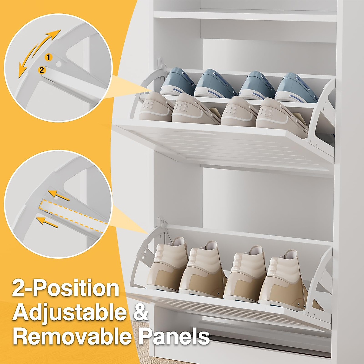 TENNTOU Shoe Storage Cabinet with 2 Flip Drawers & Top Cubby, Shoe Cabinet for Entryway Slim, Free Standing Shoe Rack Cabinet, Narrow Shoe Organizer for Entryway, Hallway, Bedroom, White