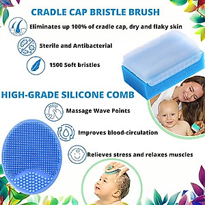 Cradle Cap Brush for Babies - Cradle Cap Treatment Set of 6 | Baby Brush and Comb Set Newborn | Baby Sponge for Bathing Newborn Bath Essentials | Baby Comb & Scalp Scrubber Set of 6