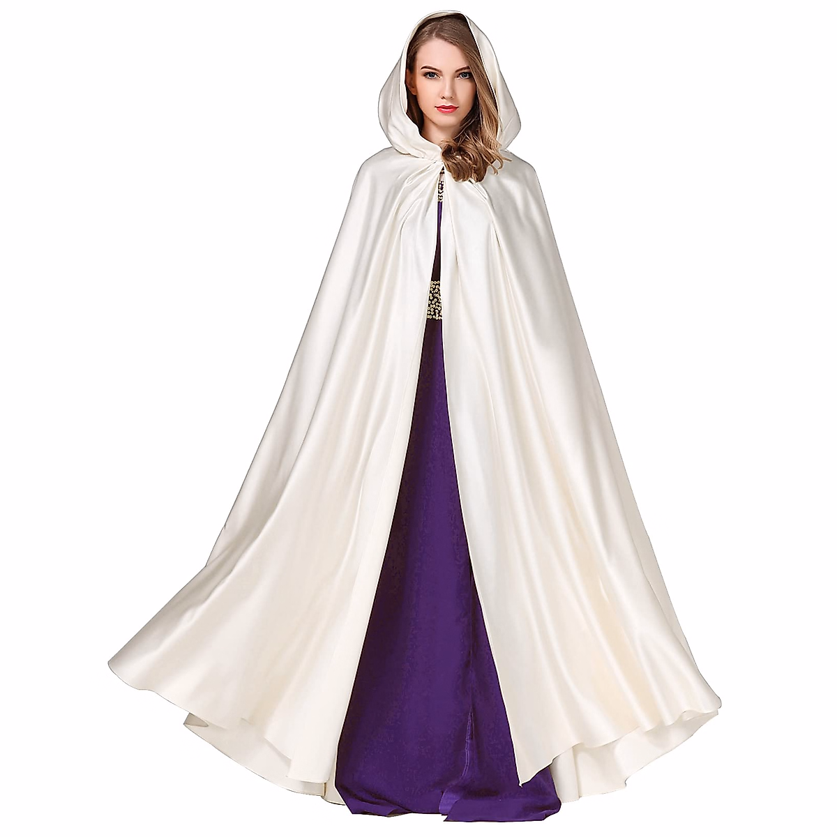 BEAUTELICATE Women's Wedding Hooded Cape Bridal Cloak Poncho Full Length Light Ivory