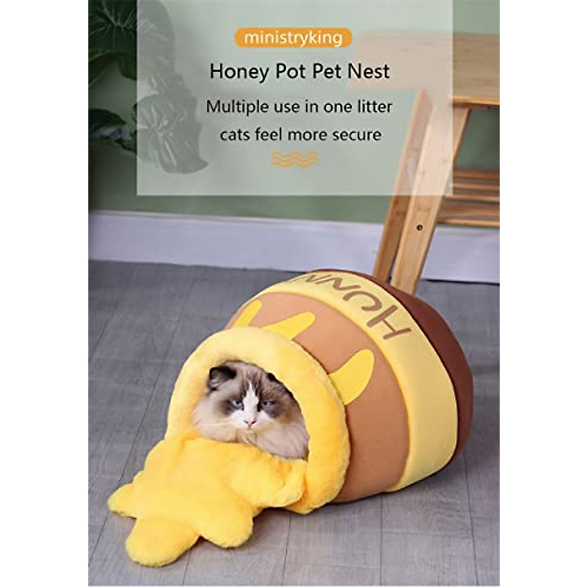 Classic Color Cat Nest Honeypo -Shaped Cat Sofa Bed Cute Comfort Pet Cat House Pet Cat Nest Soft Pet Bed Can Be Folded And Closed Cat Nest Multi -Function Soft Pet Bed Suitable for Small Cats And Dogs