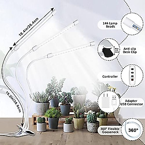 SUWITU Grow Lights for Indoor Plants, 6000K 144 LEDs Clip on Grow Light Plant Growing Lamps for Succulents, Valentines Day Gifts for Plant Lovers, Auto 3/9/12H Timer, 3 Switch Modes,10-Level Dimmable