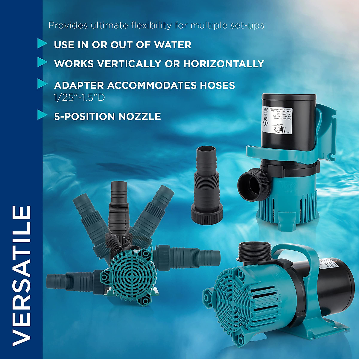 Alpine Corporation 3000 GPH Vortex Energy-Saving Pump for Ponds, Fountains, Waterfalls, and Water Circulation