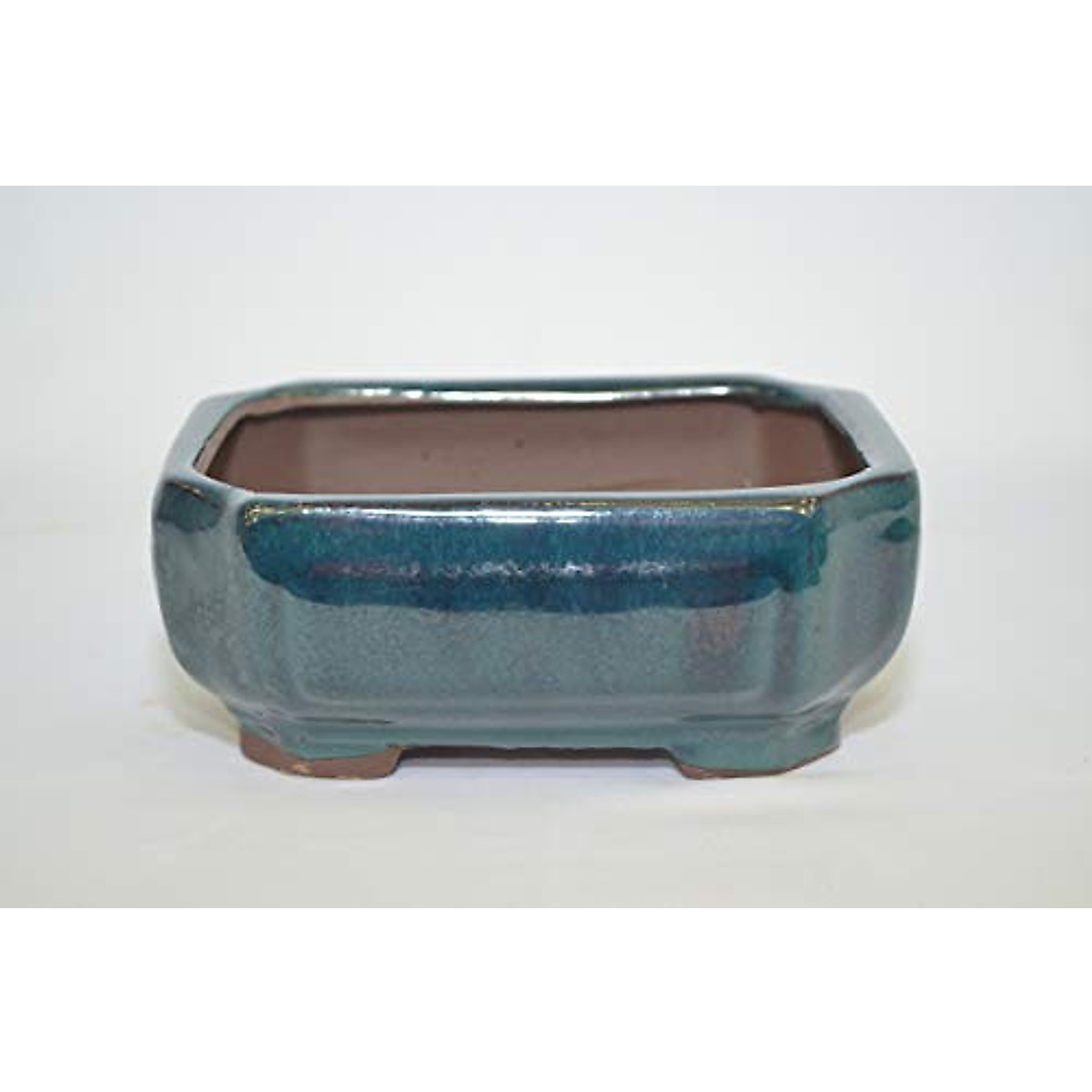 Bonsai Ceramic Pot 6" Teal Color, Hexagon Shape with draining Holes.