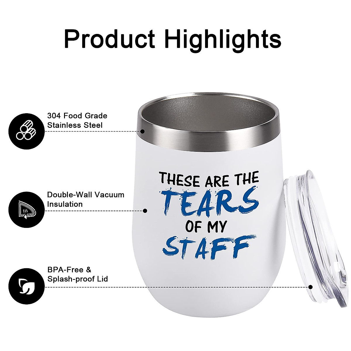 Qtencas Bosses Day Gift, These Are The Tears of my Staff Funny Wine Tumbler, Bosses Gift for Bosses Employees Workers Friends Coworker Men Women, Boss Insulated Tumbler for Christmas(12oz, White)