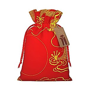 Drawstrings Christmas Gift Bags Dragon-Gold-Japan-China Presents Wrapping Bags Xmas Gift Wrapping Sacks Pouches Medium