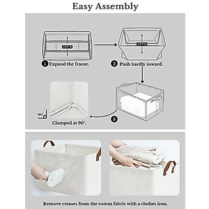 StorageWorks 45L Extra Large Fabric Storage Bins with PU Handles, Storage Baskets for Organizing, Large Laundry Basket, 2-Pack, Beige, 19" L X 13.25" W X 11" H