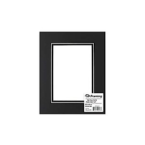 PA Framing Double Photo Mat Board, Pre-cut Framing Mat - White Core, Black, 8"x10" (Frame), 5"x7" (Photo)
