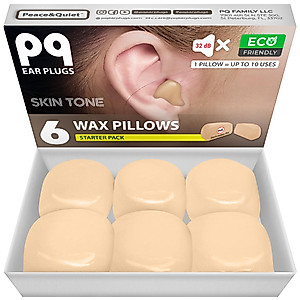 PQ Wax Ear Plugs for Sleep - 6 Silicone Wax Earplugs for Sleeping and Swimming - Gel Ear Plugs for Noise Cancelling, Ear Protection - Sleeping Earplugs with Sound Blocking 32 Db (6-Pillows). Beige