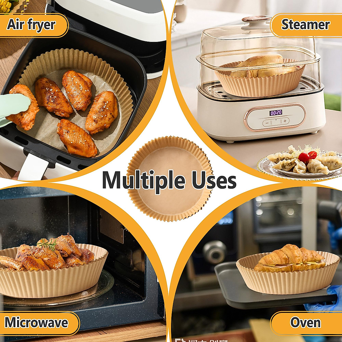 Air Fryer Liners Disposable,125PCS Air Fryer Liners, 8 Inch Non-stick Oil Resistant Airfryer Liners, Unbleached Round Parchment Paper Liners for 5-8QT Air Fryer, Baking, Roasting Microwave