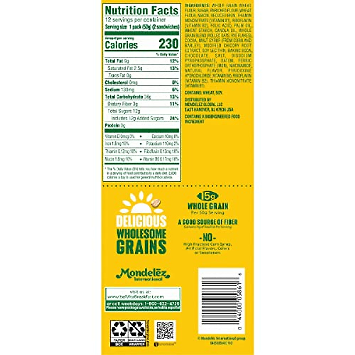 belVita Breakfast Sandwich Dark Chocolate Creme Breakfast Biscuits, Value Pack, 12 Packs (2 Sandwiches Per Pack)