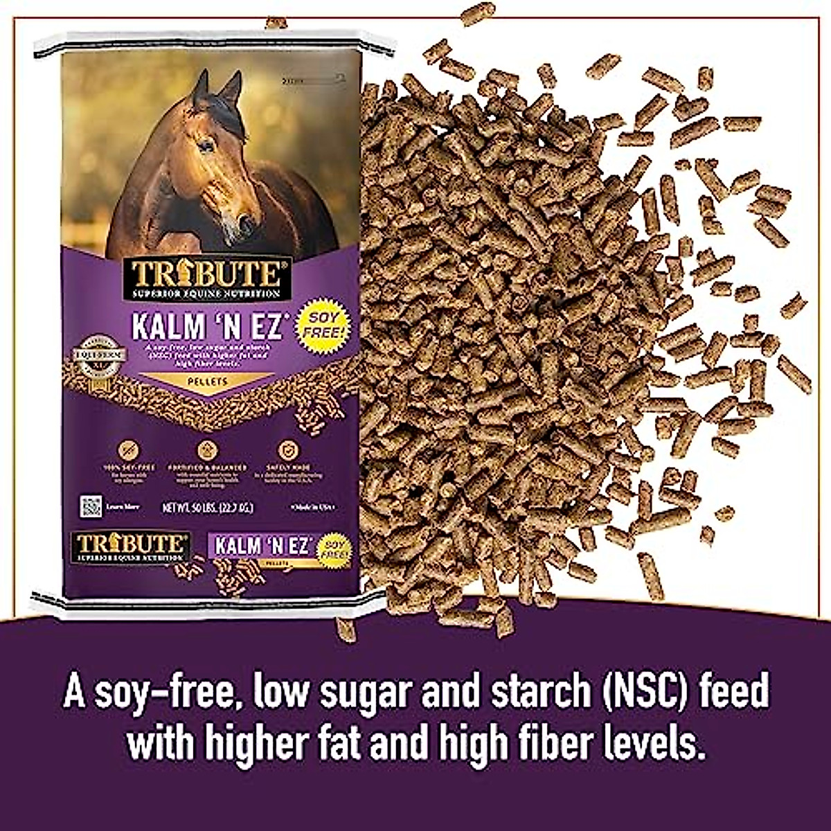 TRIBUTE Soy-Free Kalm 'N EZ Pellet for Horses, 50 lb Bag