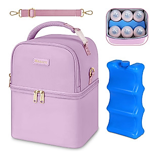 Mancro Breastmilk Cooler Bag with Ice Pack Fits 6 Baby Bottles, Insulated Baby Bottle Bag with Double Laye Design, Bottle Cooler for Baby Milk Suitable for Nursing Mom Daycare, Purple