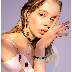 MOZAKA 12Pcs 8MM Cross Beads Bracelet for Men Women Lava Rock Tiger Eye Stone Howlite Stone Stretch Elastic Bracelet Set