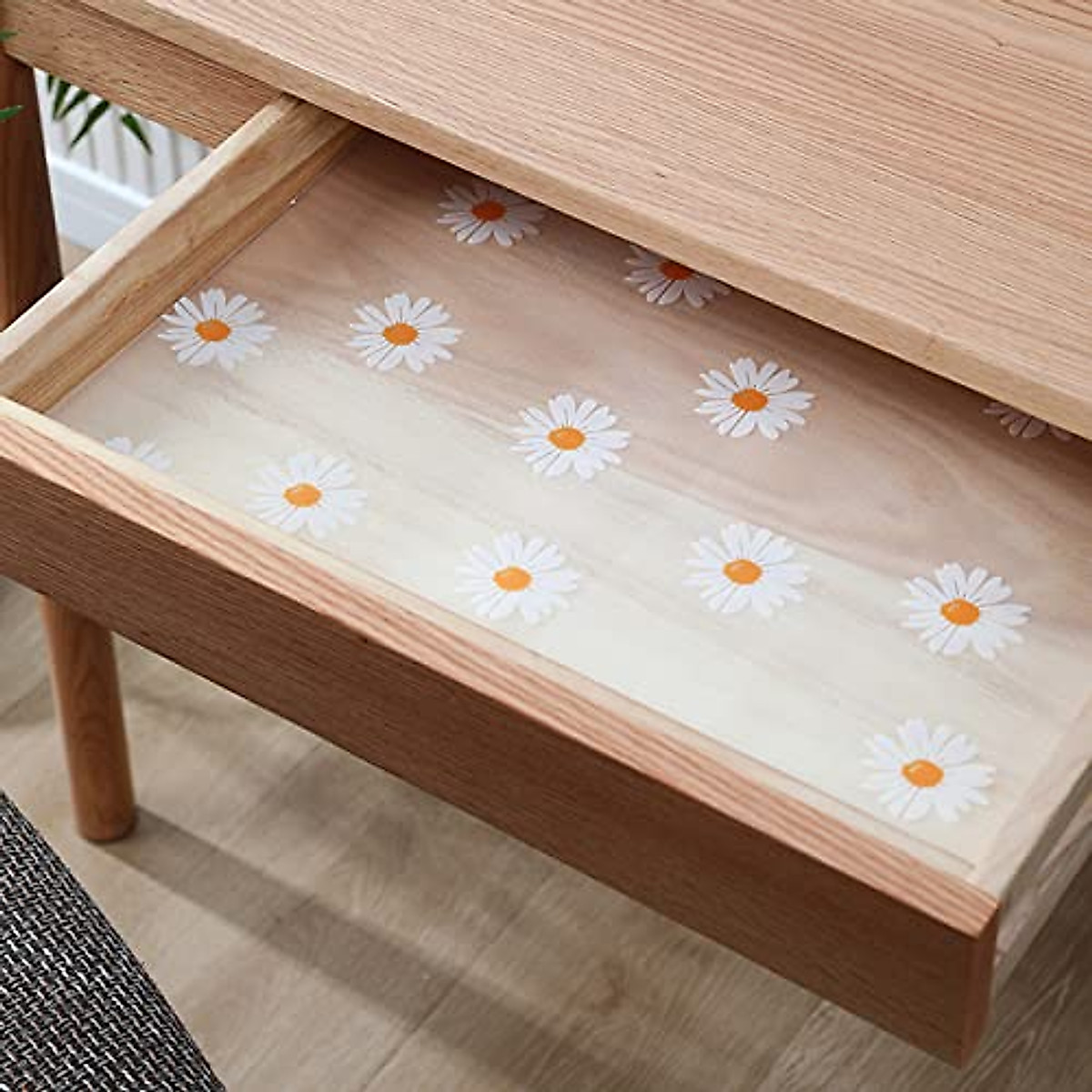UPKOCH Shelf Liner Daisy Flower Kitchen Drawer Liner Self- Adhesive Waterproof Clear Refrigerator Mat Cabinet Liner Pantry Shelf Liner for Kitchen Cabinets Pantry Shelves