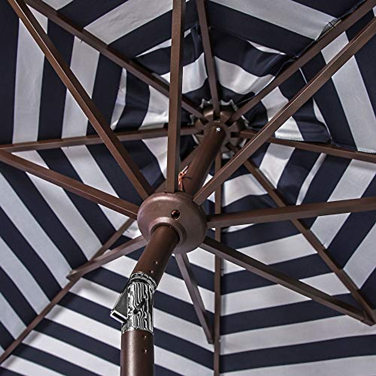 Safavieh PAT8007D Collection Athens Brown and White Inside Out Striped 9Ft Crank Outdoor Auto Tilt Umbrella