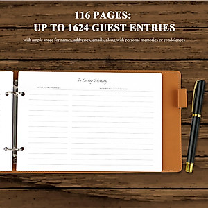 Funeral Guest Book for Memorial Service, Black Leather Celebration of Life Guest Book with Pen, 120 Pages Loose-leaf In Loving Memory Funeral Registry Sign in Book for Mourning Honoring Loved Ones