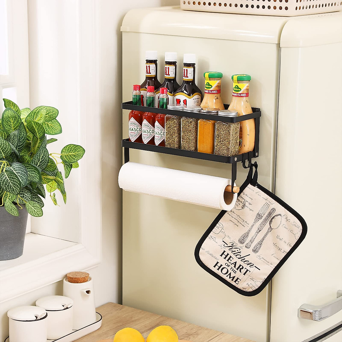 KES Magnetic Paper Towel Holder for Refrigerator Matt Black Magnetic Spice Rack Magnetic Shelf Refrigerator Organizer Wall Mount , KRR501A-BK