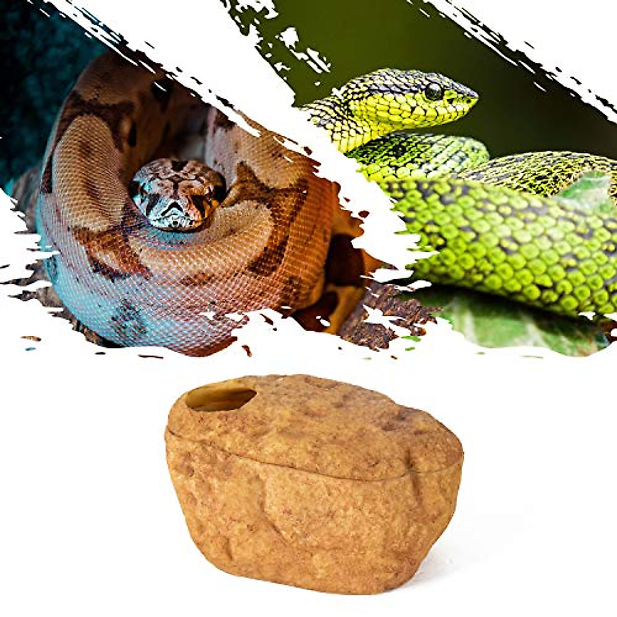 REPTIZOO Reptile Hide Cave, Snake Cave and Hides, 3-in-1 Magnetic Attraction Cave for Snake, Ball Python, Geckos Reptiles (Large Size)