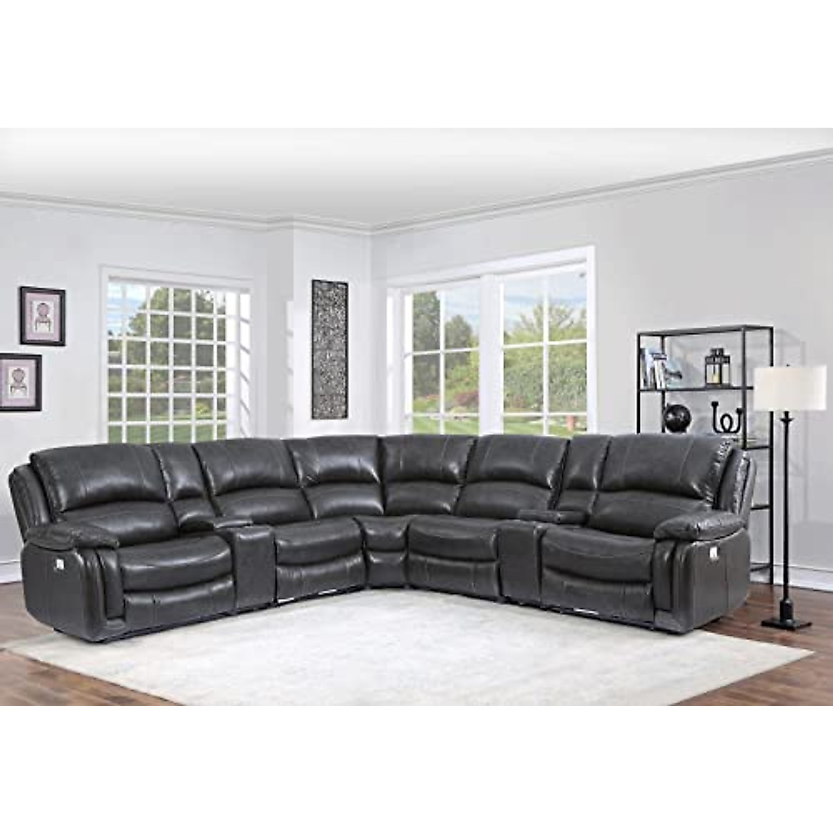 Steve Silver Denver 7 Piece Charcoal Leather Power Reclining Sectional