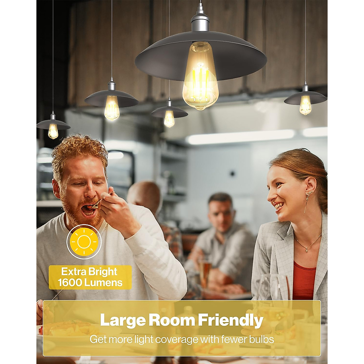 Sunco 6 Pack Vintage LED Edison Bulbs, 75W Equivalent 13W, 1600 LM Ultra Brightness Dimmable ST58 Filament, 3000K Warm White, E26 Medium Base Clear Glass Light Bulbs