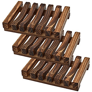 Self Draining Soap Dish Holder/ Tray, 3 Pcs Natural Wooden Soap Saver, Soap Case for Shower, Bathroom, Extend Soap Life, Keep Soap Bars Dry Clean & Easy Cleaning（Charcoal）