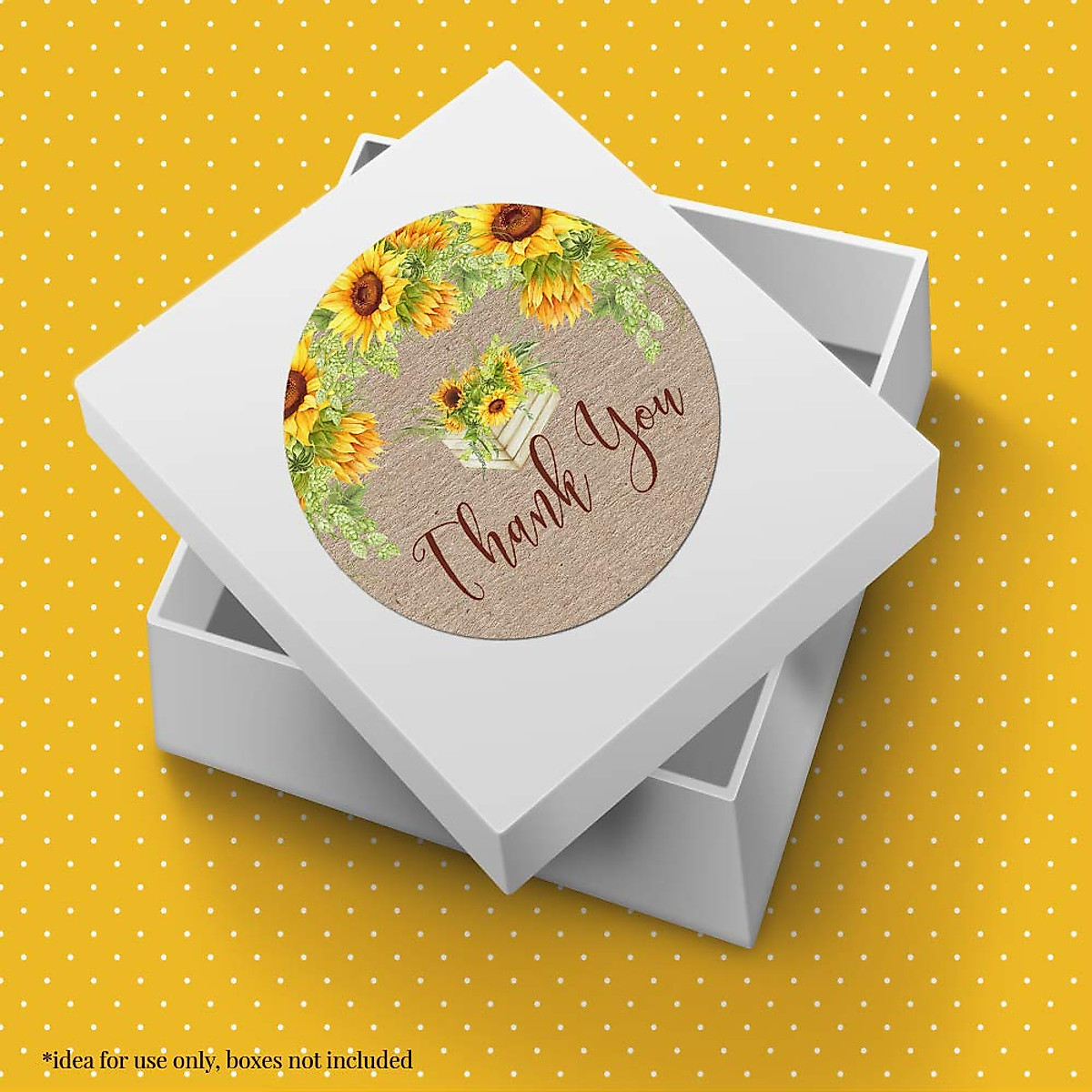 Rustic Fall Watercolor Sunflowers Thank You Sticker Labels, 40 2" Party Circle Stickers by AmandaCreation, Great for Party Favors, Envelope Seals & Goodie Bags