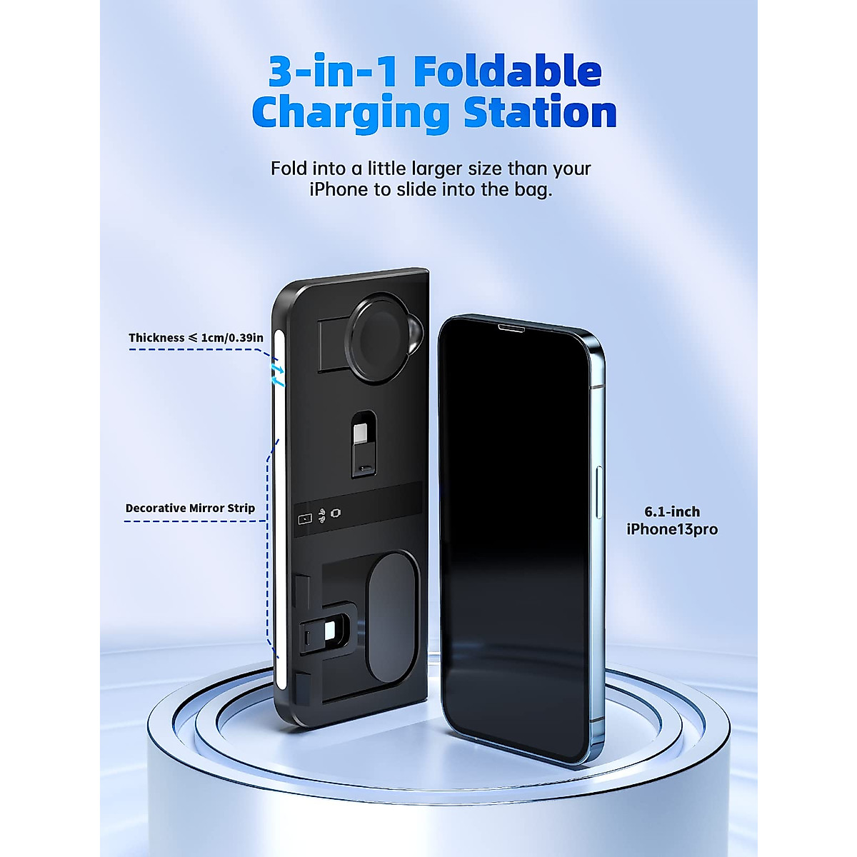 3 in 1 Charging Station, Foldable Charging Stand for Multiple Apple Devices Compatible with iPhone, iWatch, Air Pods, 18W Fast Charge Portable Travel Charger with QC3.0 Adapter